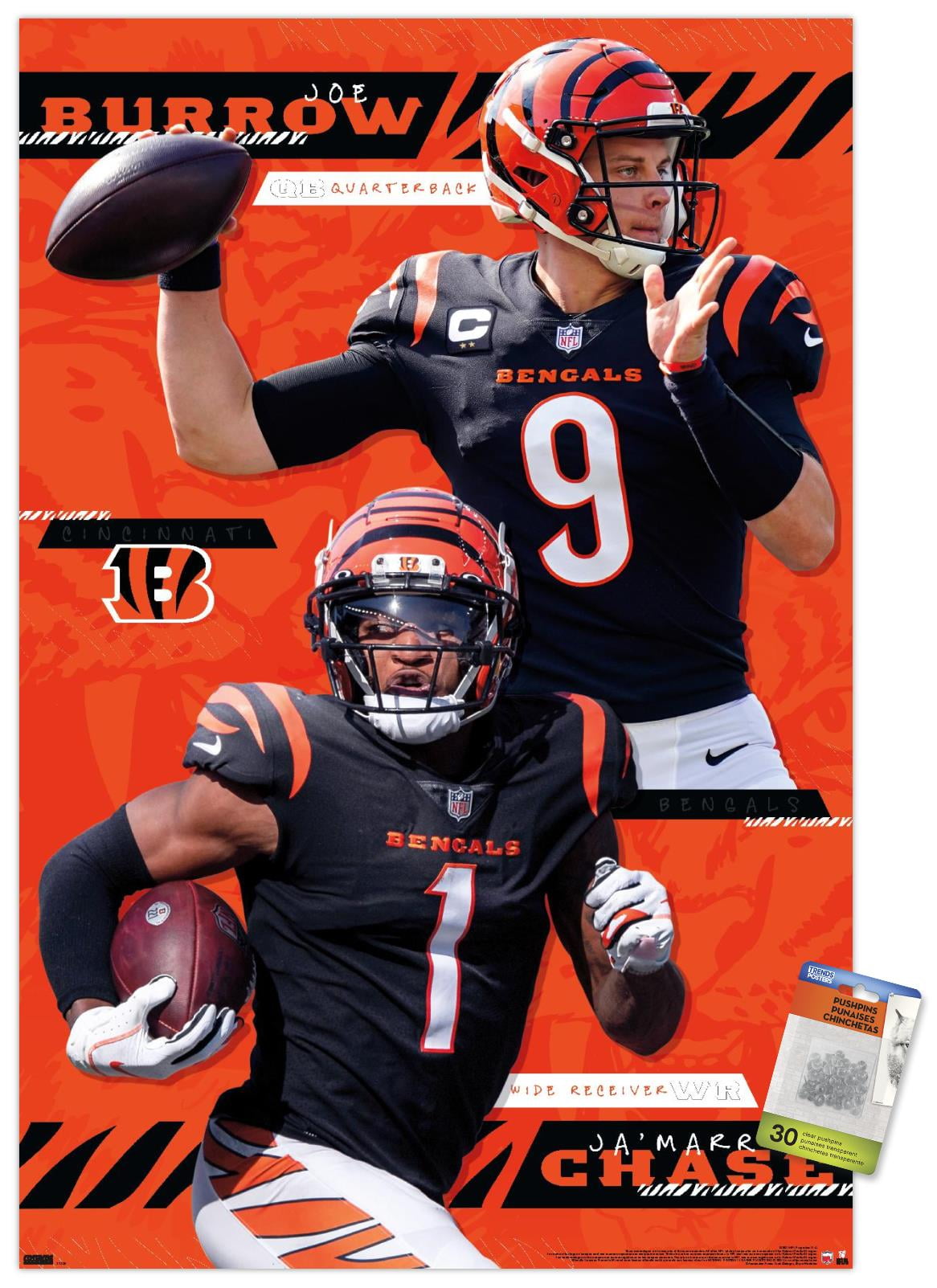NFL Cincinnati Bengals - Dynamic Duo 21 Wall Poster with Push Pins, 22. ...