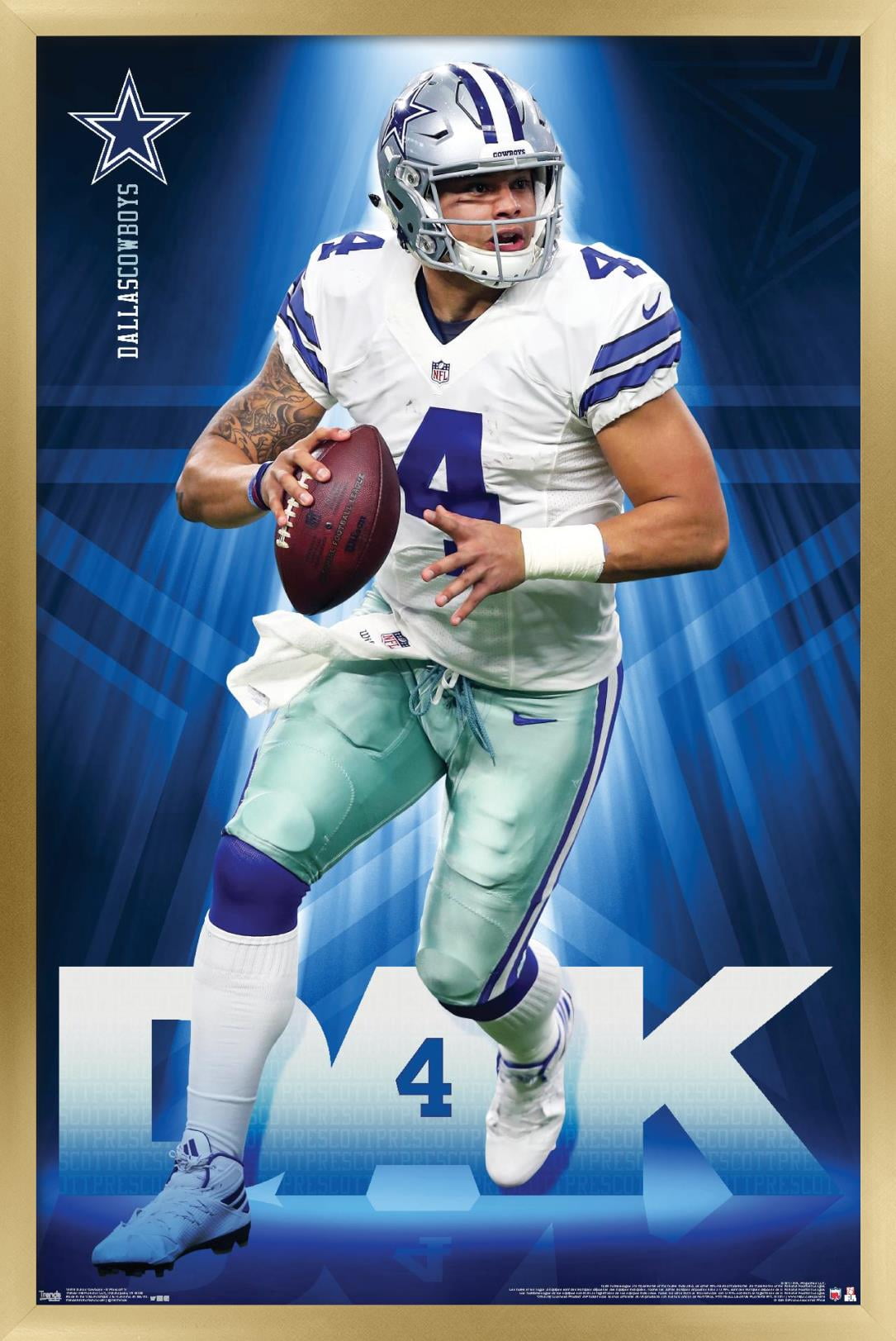 NFL Dallas Cowboys - Dak Prescott 17 Wall Poster, 22.375" x 34", Framed ...