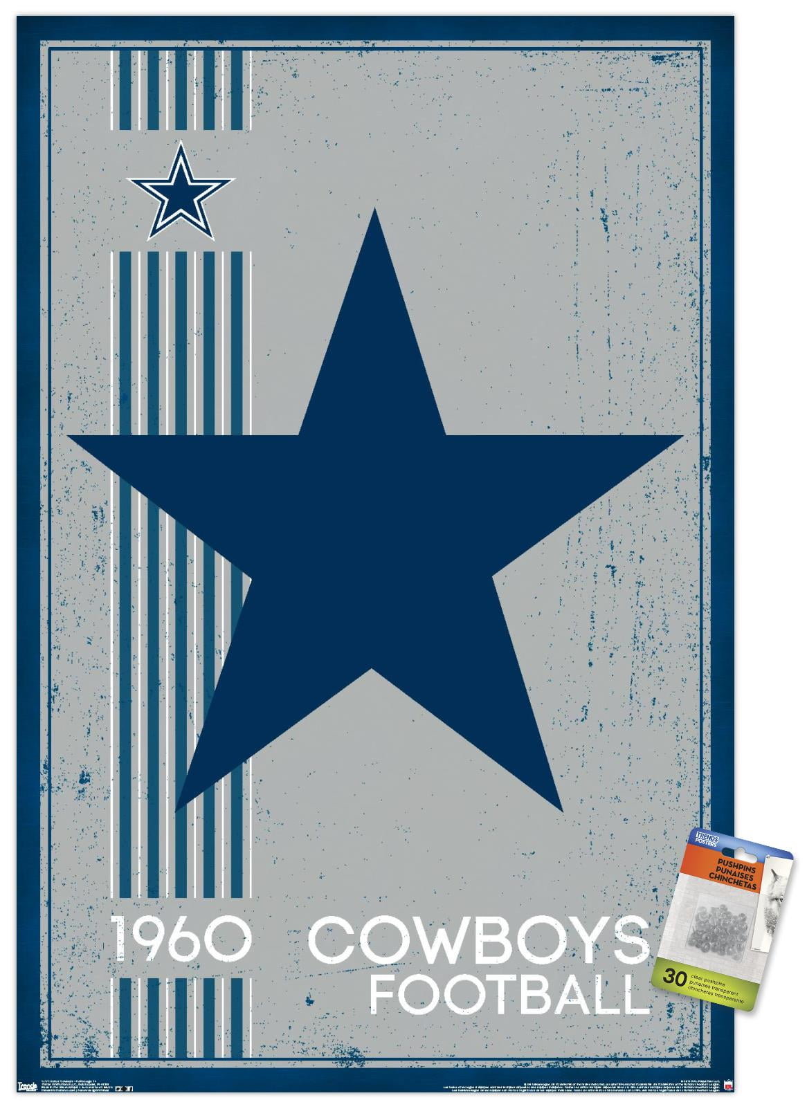 NFL Dallas Cowboys - Retro Logo 14 Wall Poster with Push Pins, 22.375 ...