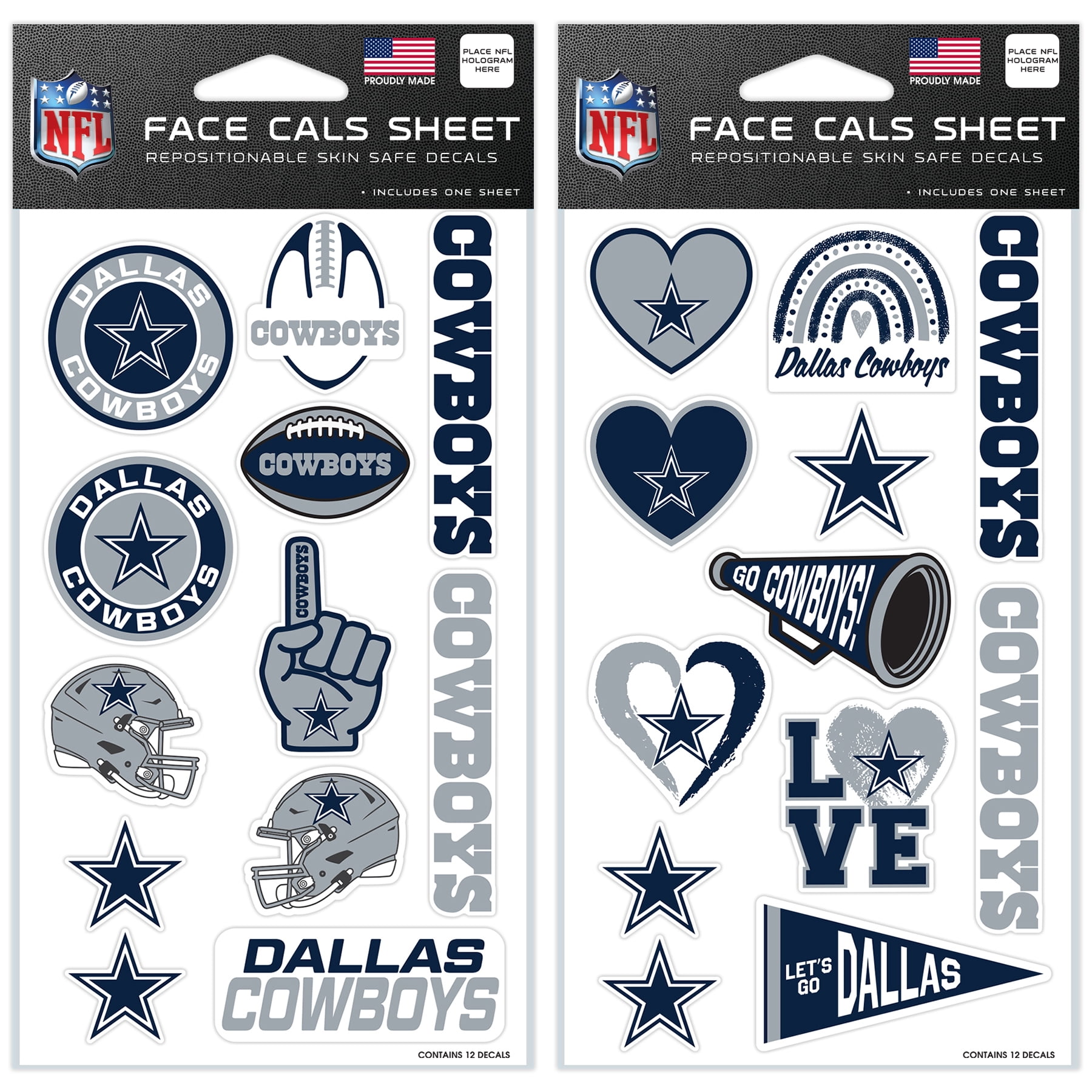 WinCraft NFL Dallas Cowboys Team 4" x 7" Face Cal Assortment Pack ...