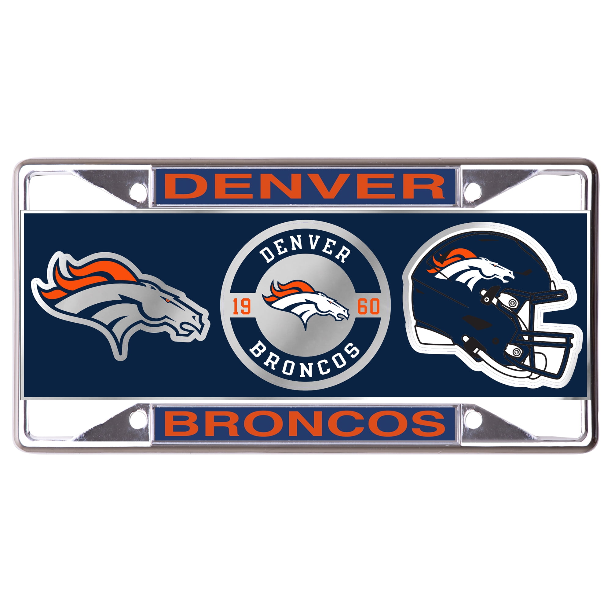 NFL Denver Broncos Team Chrome License Plate Frame with Decal Set ...