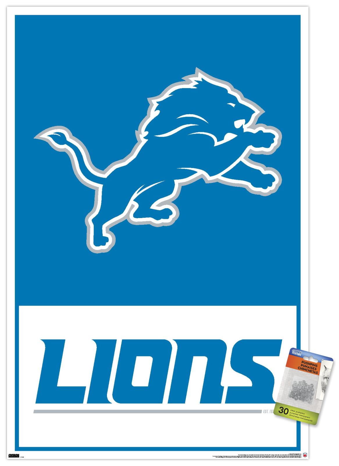 NFL Detroit Lions - Logo 21 Wall Poster with Push Pins, 22.375" x 34 ...