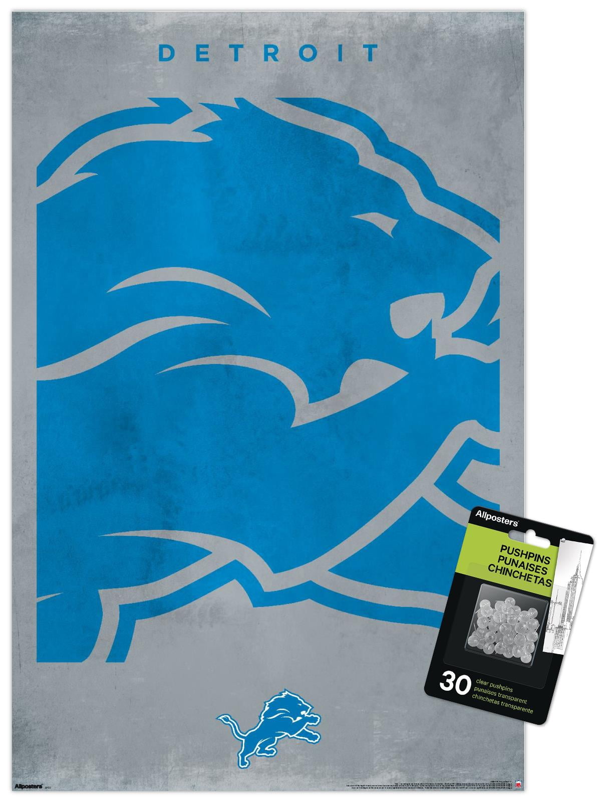 NFL Detroit Lions - Logo 25 Wall Poster with Push Pins, 14.725" x 22. ...