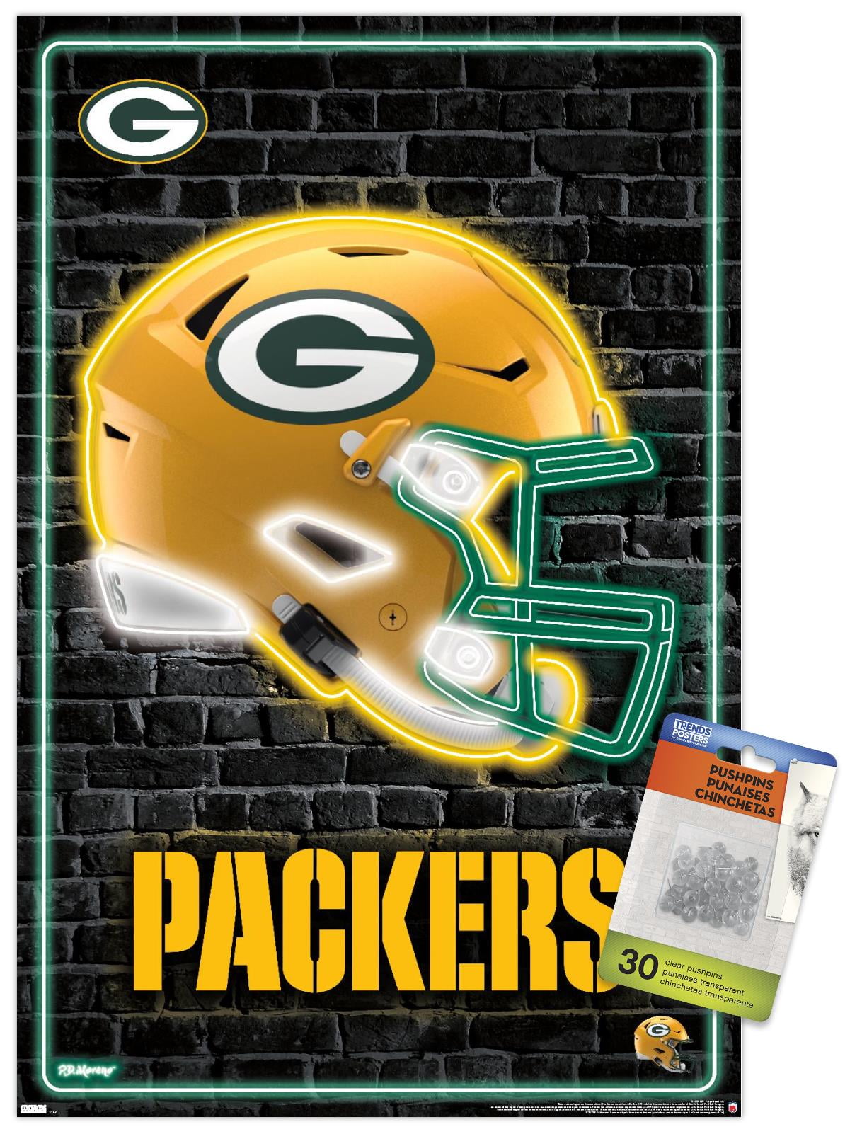 NFL Green Bay Packers - Neon Helmet 23 Wall Poster with Push Pins, 14. ...