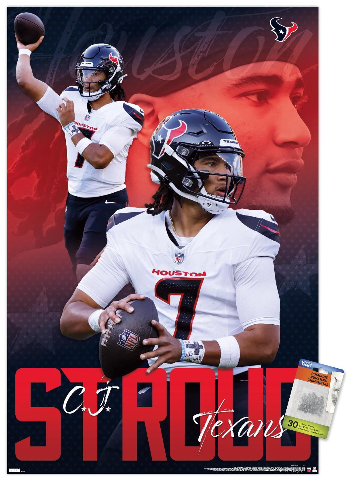 NFL Houston Texans - C.J. Stroud 24 Wall Poster with Push Pins, 22.375 ...