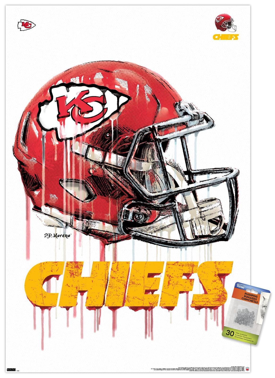 NFL Kansas City Chiefs - Drip Helmet 20 Wall Poster with Push Pins, 22. ...