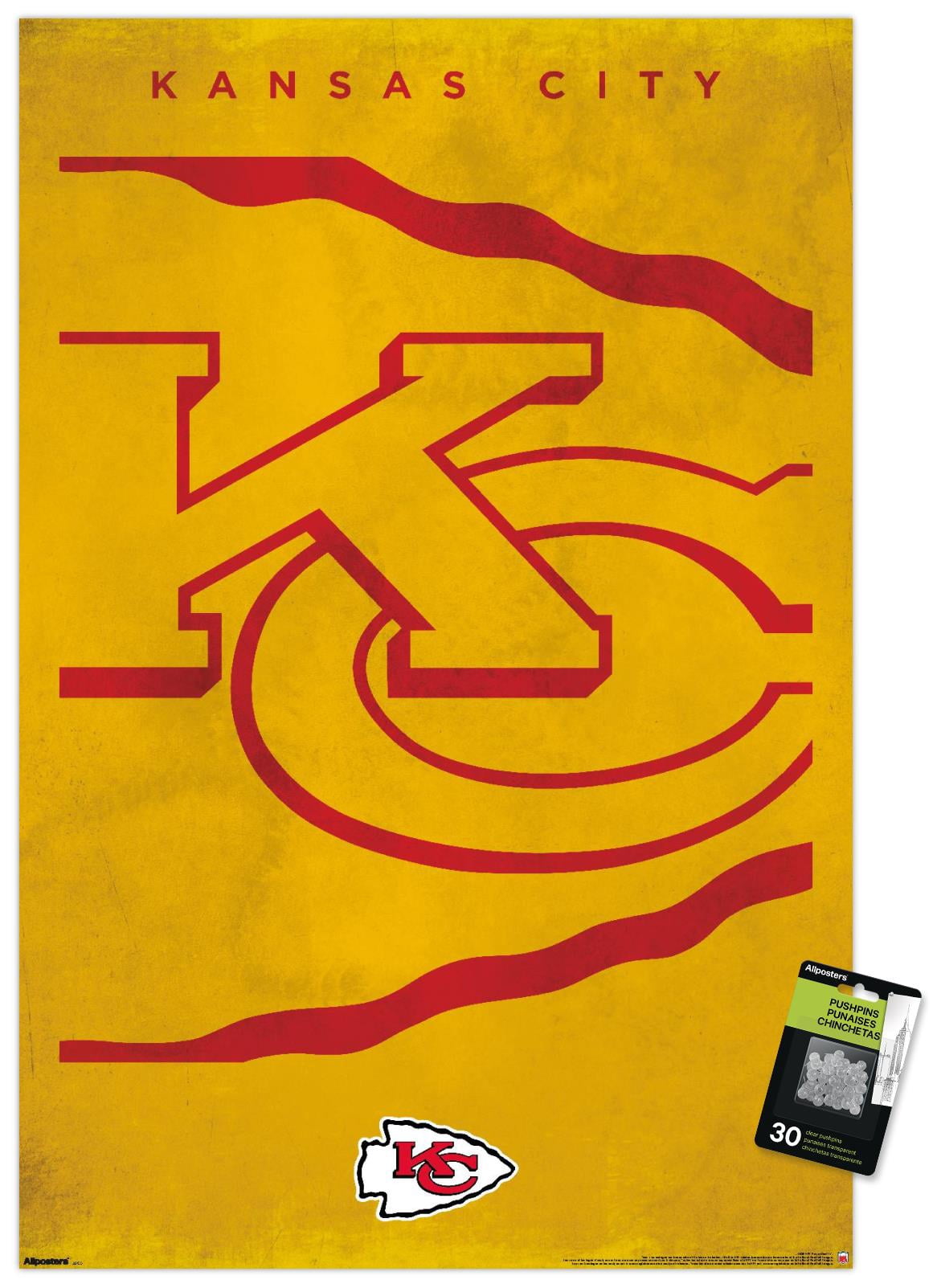NFL Kansas City Chiefs - Logo 25 Wall Poster with Push Pins, 22.375" x ...