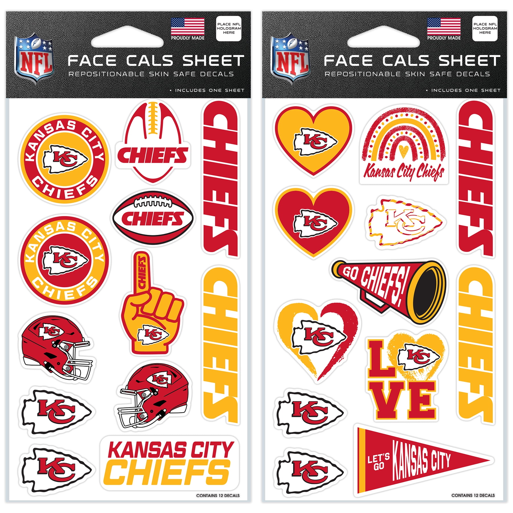 WinCraft NFL Kansas City Chiefs Team 4" x 7" Face Cal Assortment Pack ...