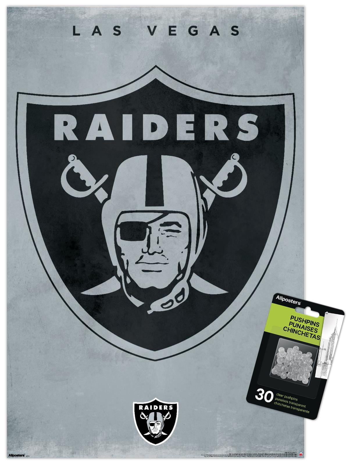 NFL Las Vegas Raiders - Logo 25 Wall Poster with Push Pins, 14.725" x ...