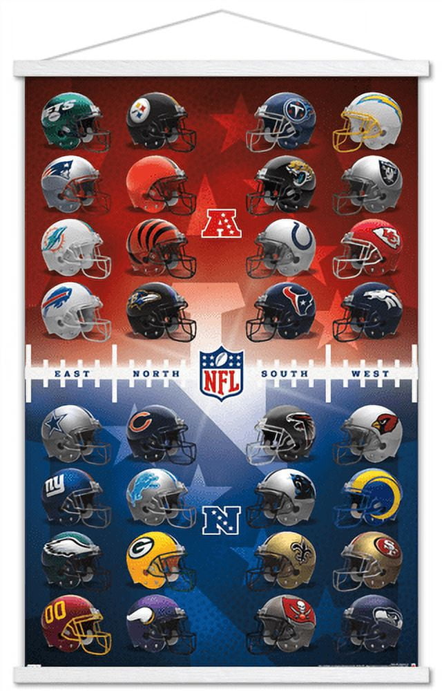 NFL League - Helmets 21 Wall Poster with Wooden Magnetic Frame, 22.375 ...