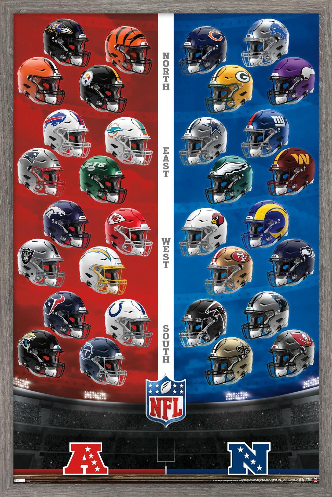 NFL League - Helmets 22 Wall Poster, 22.375" x 34" Framed - Walmart.com