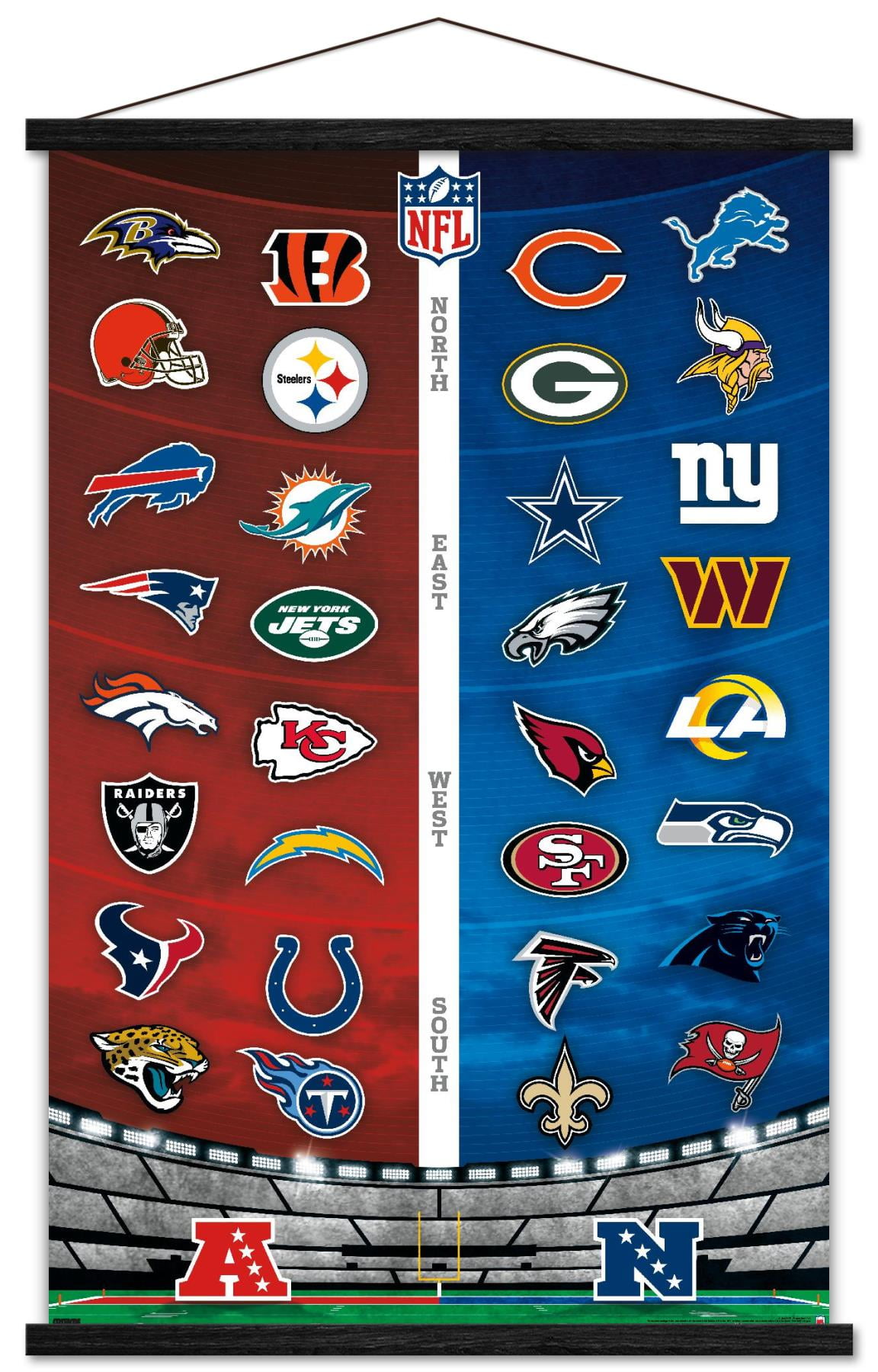 NFL League - Logos 22 Wall Poster with Magnetic Frame, 22.375" x 34 ...