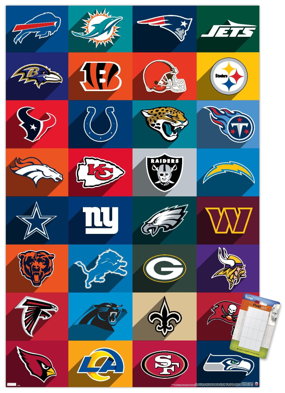 NFL League - Logos 24 Wall Poster, 14.725" x 22.375" - Walmart Business ...