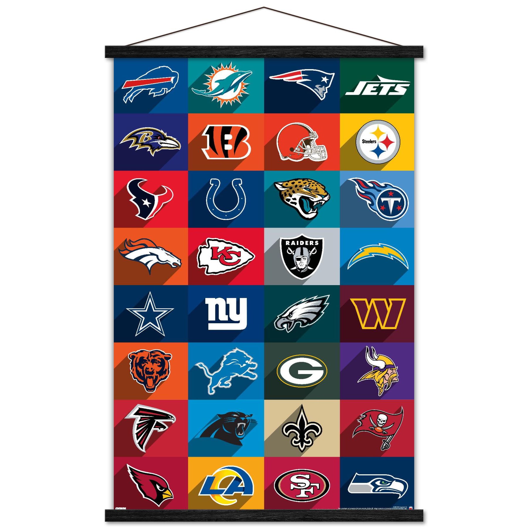 NFL League - Logos 24 Wall Poster with Magnetic Frame, 22.375" x 34 ...