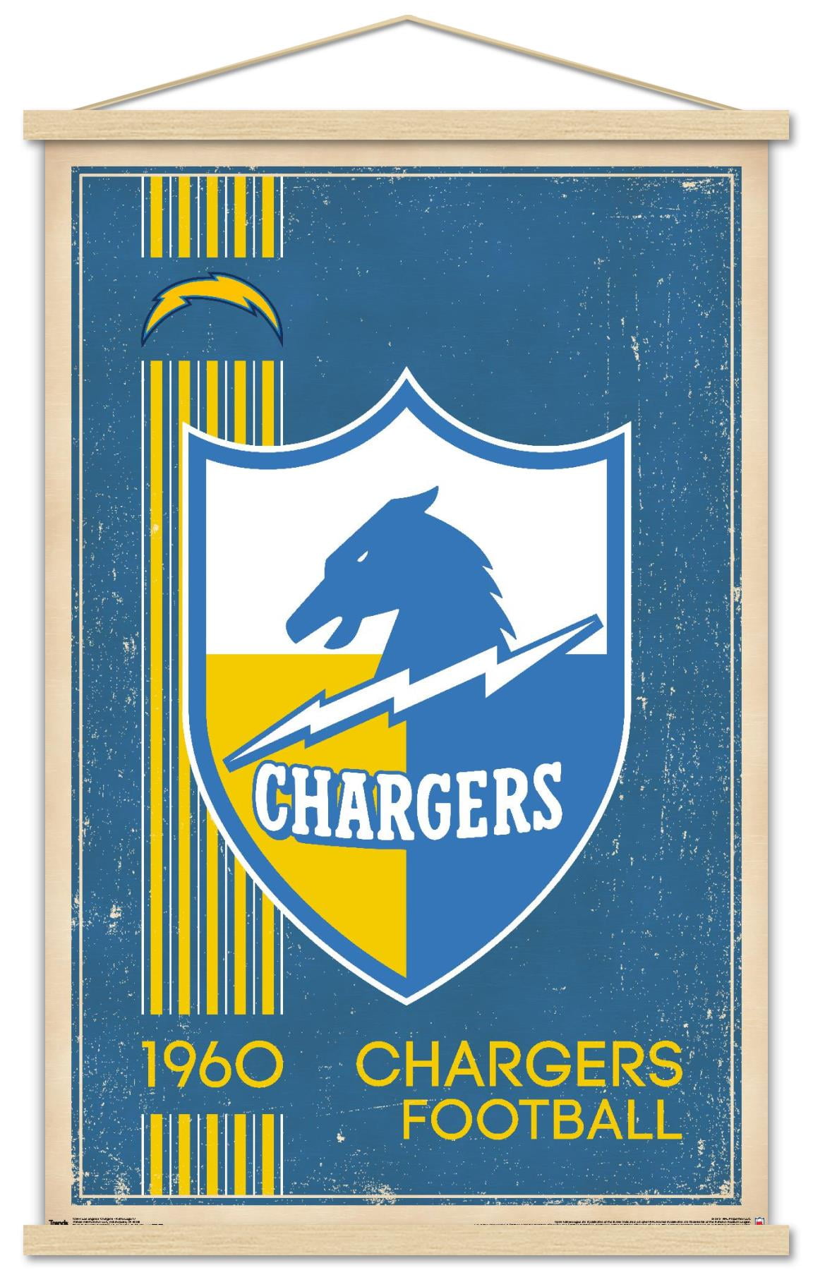 NFL Los Angeles Chargers - Retro Logo 17 Wall Poster with Wooden ...