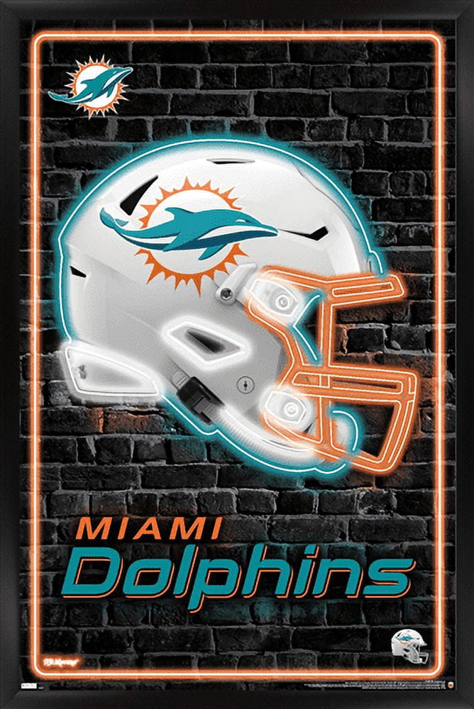 NFL Miami Dolphins - Neon Helmet 23 Wall Poster, 22.375" x 34" Framed ...