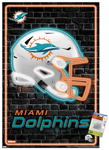 NFL Miami Dolphins - Neon Helmet 23 Wall Poster with Push Pins, 22.375 ...