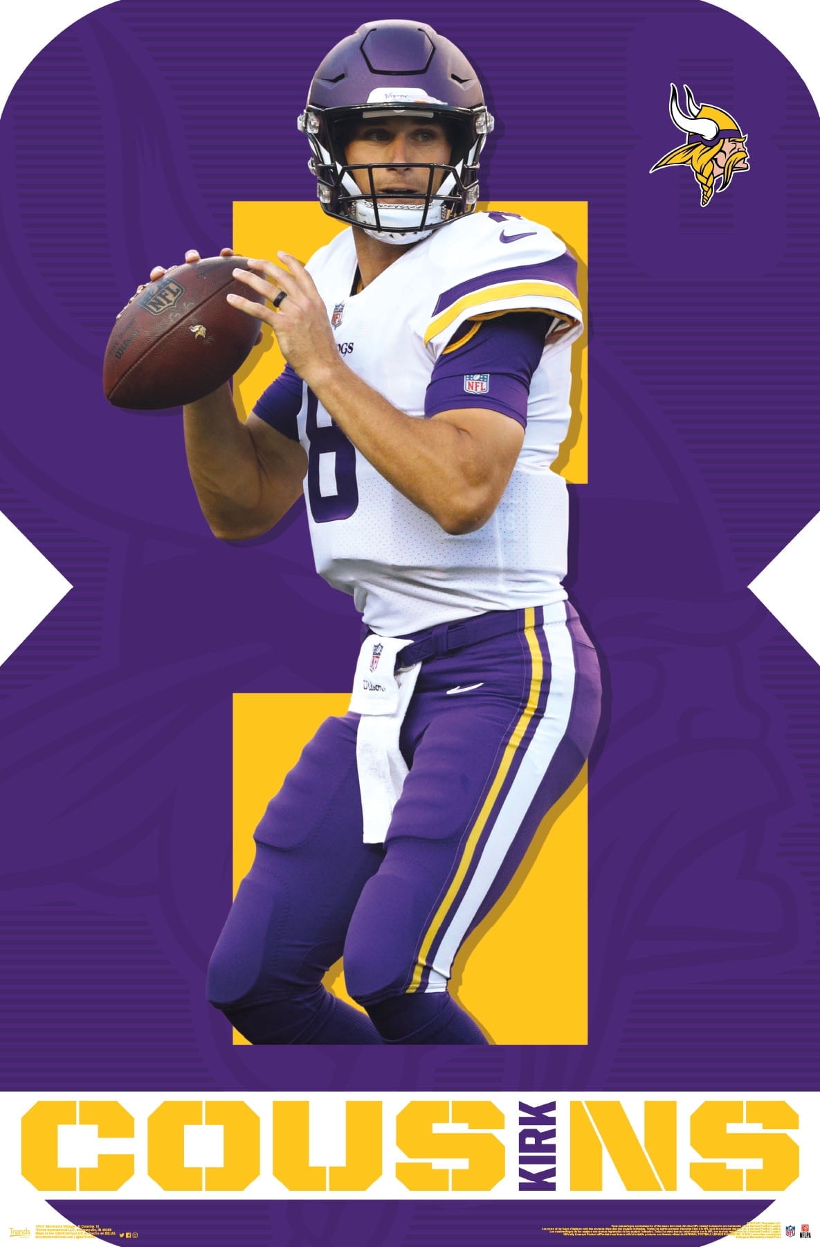 NFL Minnesota VIkings - Kirk Cousins 18 Wall Poster, 22.375" x 34 ...