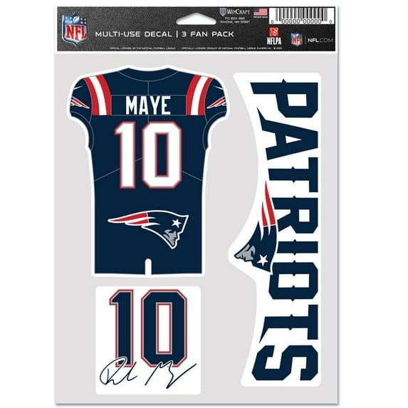 NFL New England Patriots Drake Maye Team Jersey 5" x 7.75" 3 Fan Pack ...