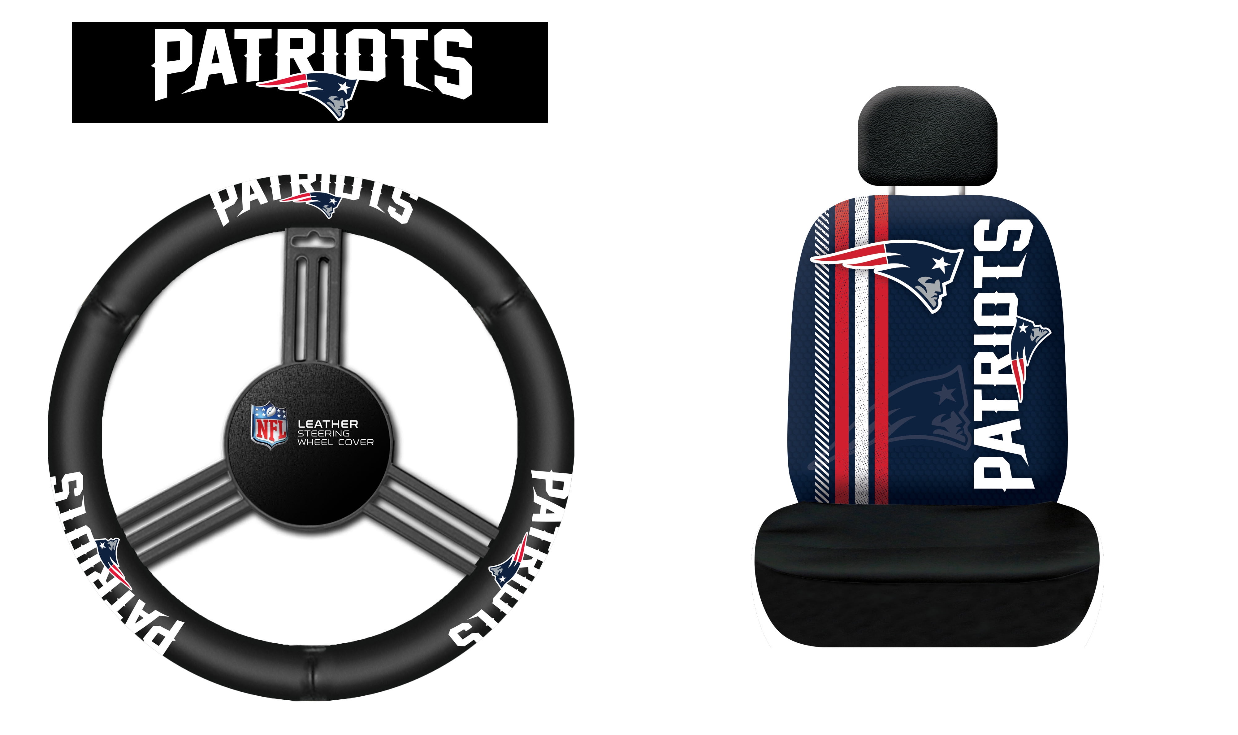 NFL New England Patriots Rally Seat Cover with Leather Steering Wheel ...