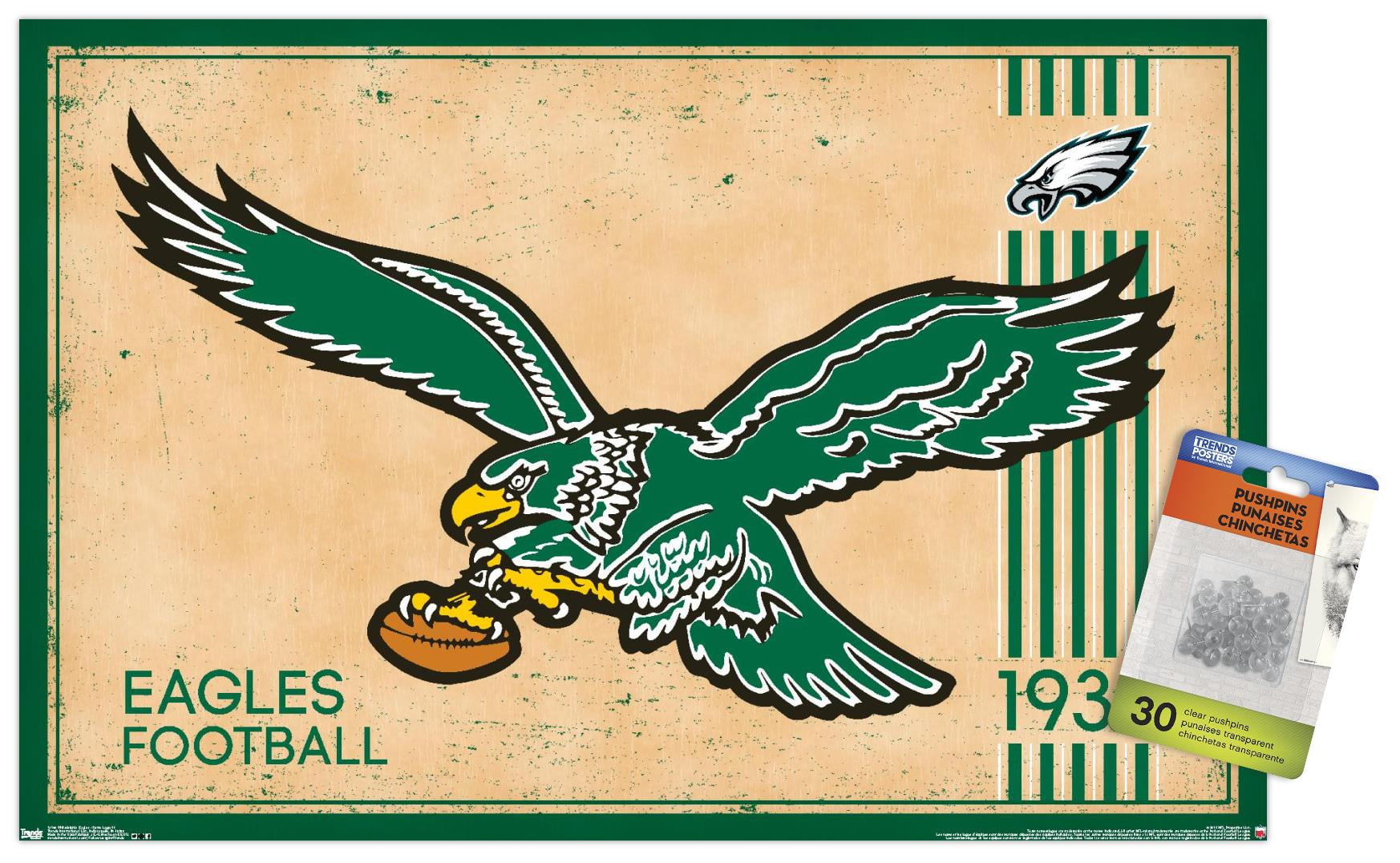 NFL Philadelphia Eagles - Retro Logo 14 Wall Poster with Push Pins, 14. ...