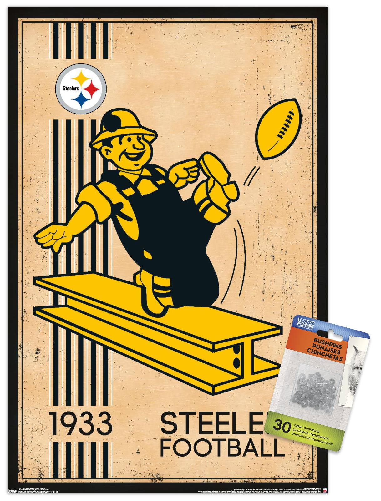 NFL Pittsburgh Steelers - Retro Logo 14 Wall Poster with Push Pins, 14. ...