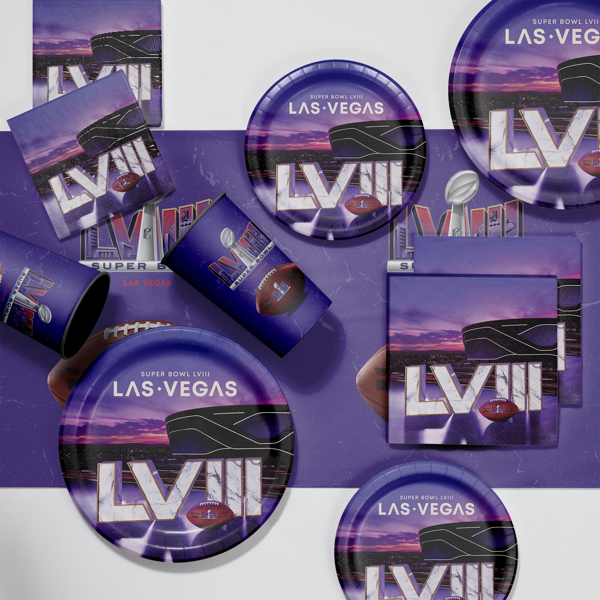 NFL Super Bowl LVIII Complete Tableware Kit with Tablecloth, Serves 8 ...