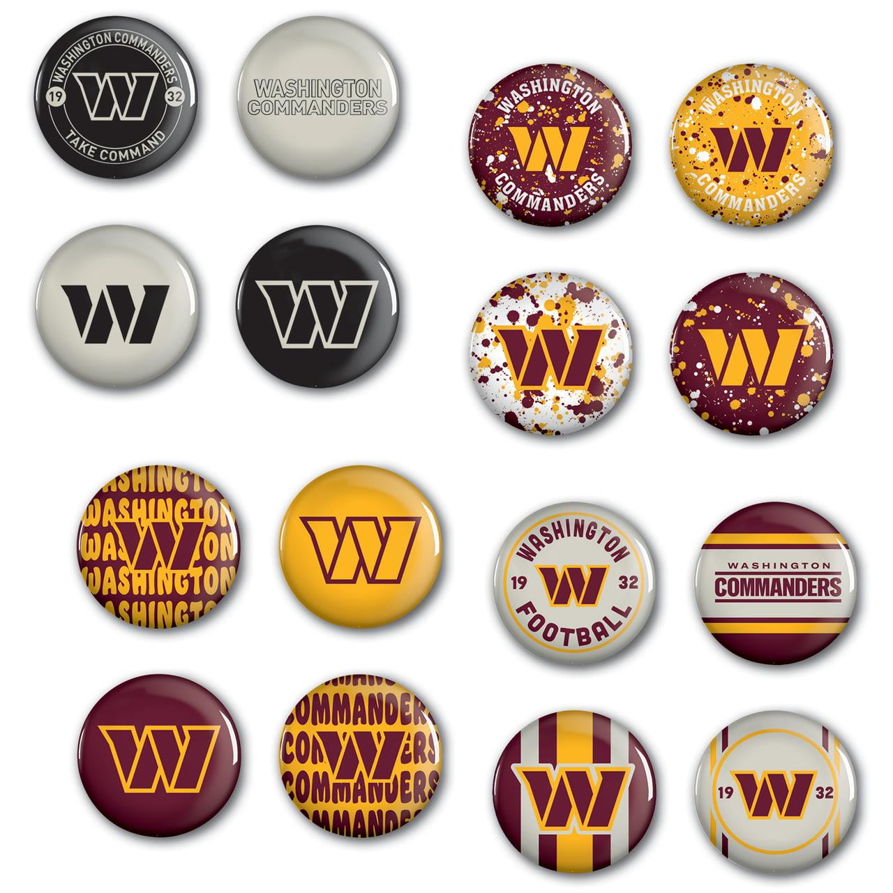 NFL Washington Commander Team 4 Pack 1.25" Buttons Assortment Pack ...
