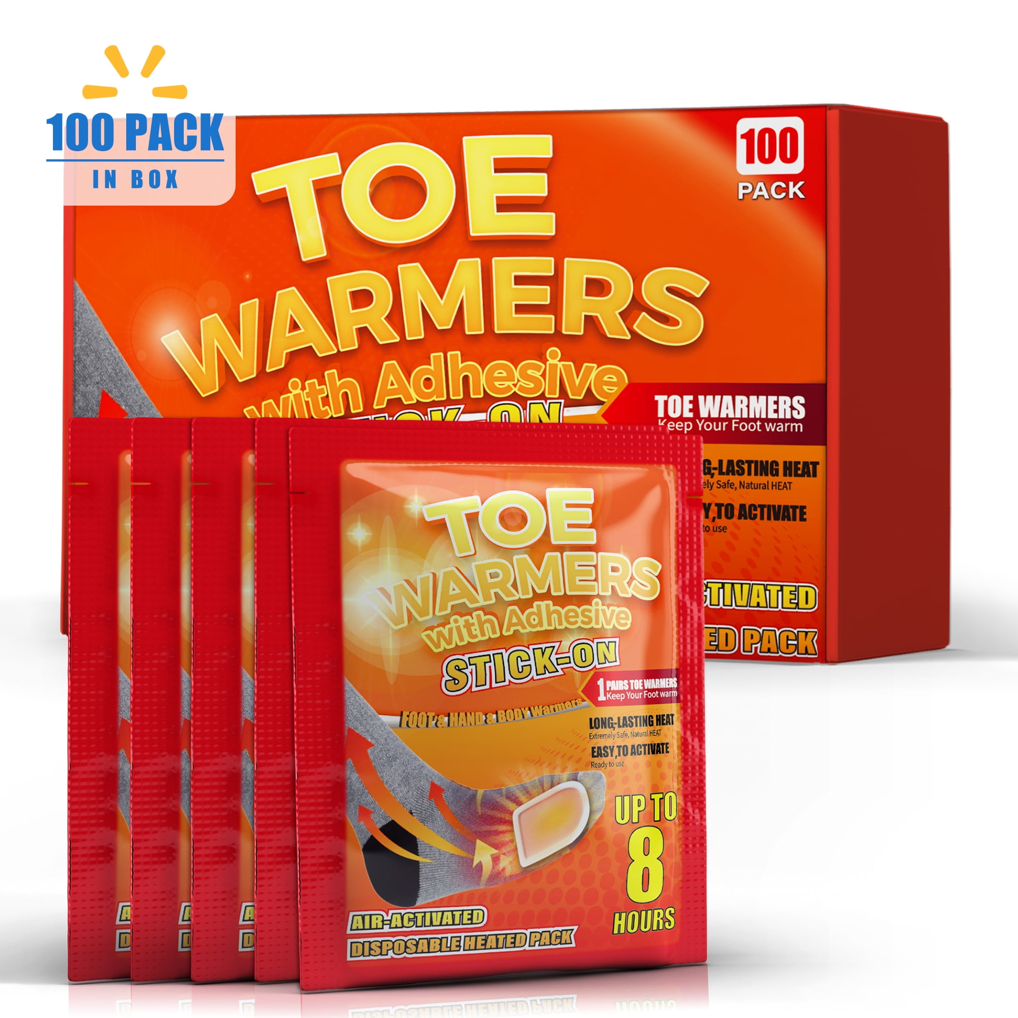 NFTIGB 100-Pack Adhesive Toe Warmers - Air Activated, Safe, Odorless ...