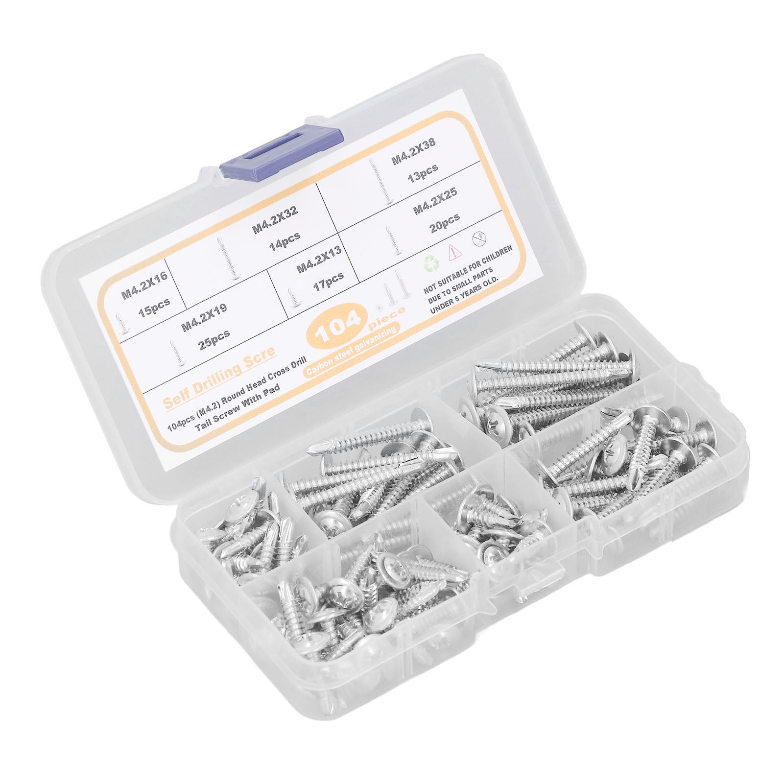 NFTIGB 104 Pcs Self Drilling Screw Assortment M4.2 Cross Slot Round ...
