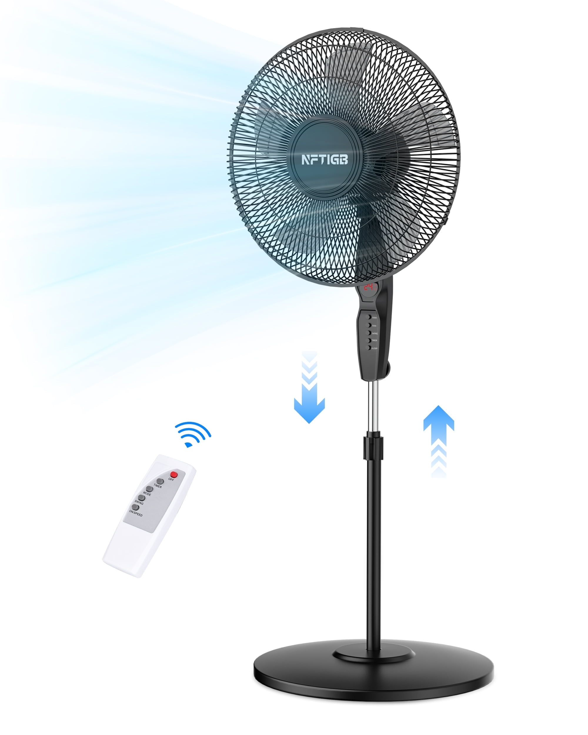 NFTIGB 16'' Oscillating Pedestal Fan w/Remote and Timer, 12 Speeds ...