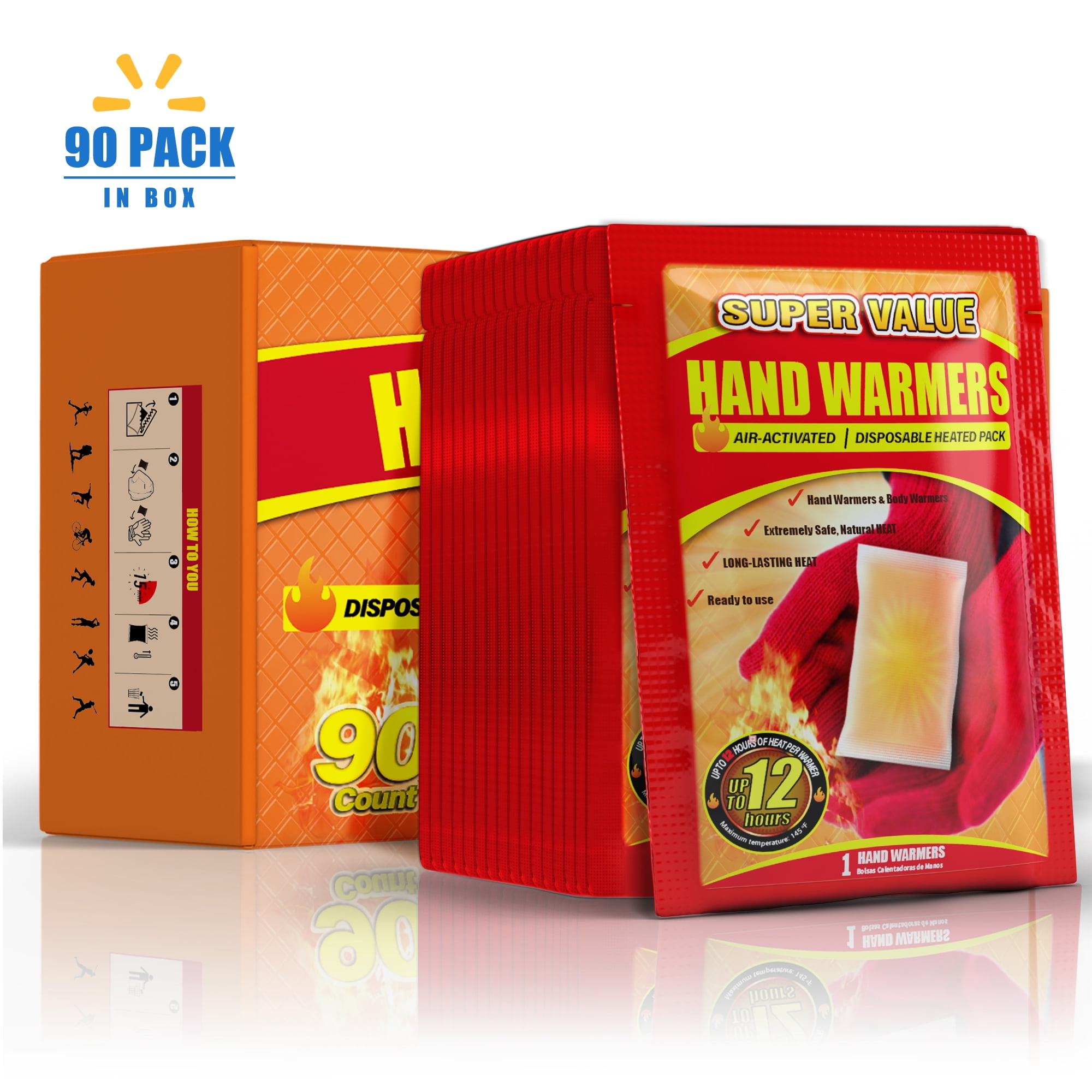 NFTIGB Hand Warmers Disposable 90 Pack, Long Lasting Safe Air Activated ...