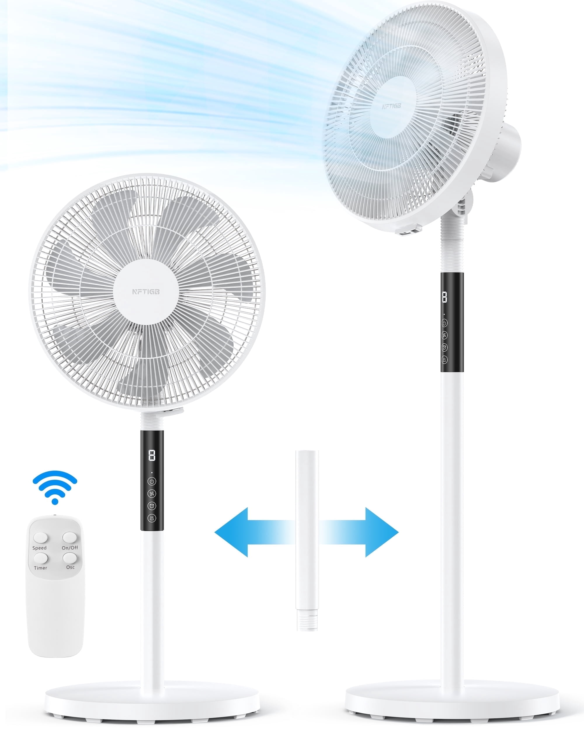 NFTIGB Oscillating Pedestal Fan, 7 Blades 3 Speeds 9H Timer Standing ...