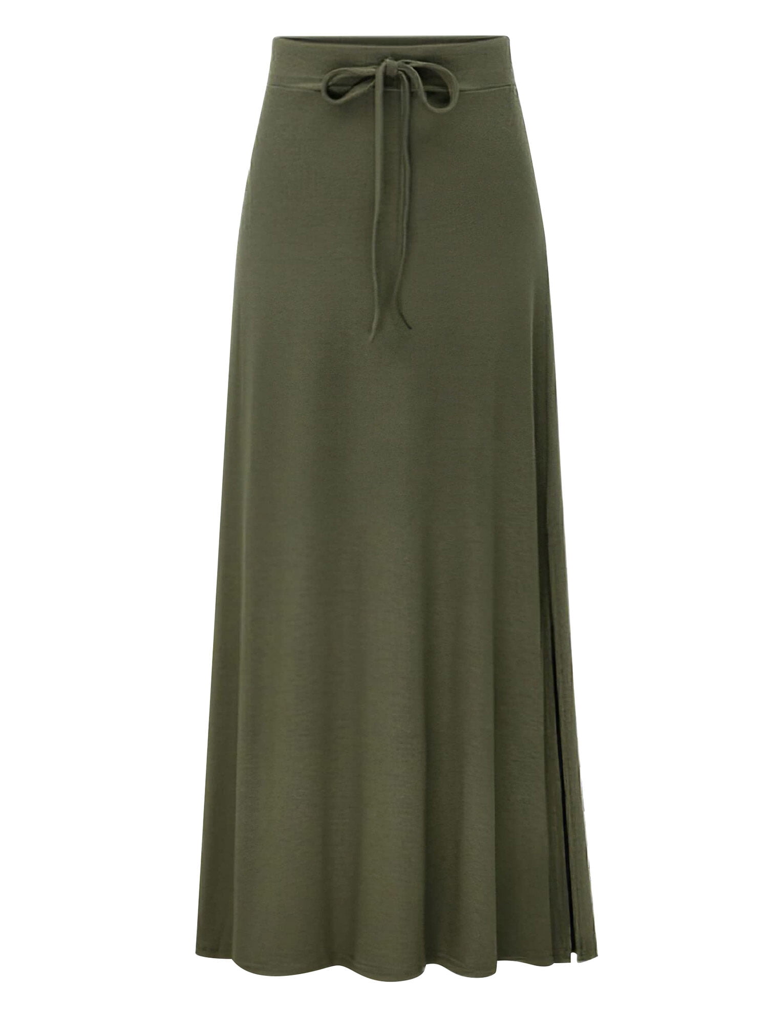 NFTOEIULA Women Drawstring Waist Slit Hem Ribbed Maxi Skirt - Walmart.com