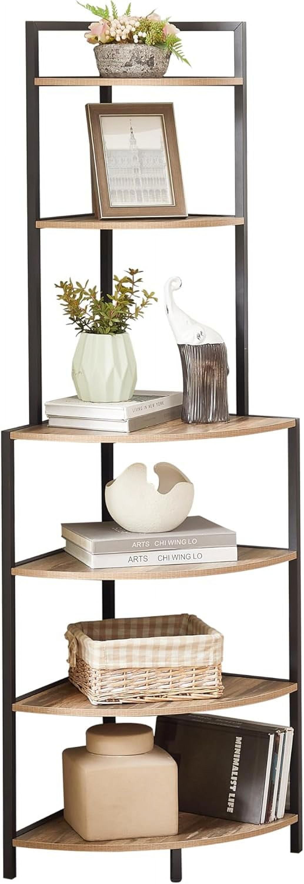 NFreestanding Corner Shelf, Industrial Style Corner Bookshelf with ...