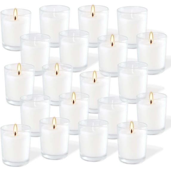 NGD 20 Pack White Unscented Glass Cup Candles - 15-20 Hour Burn Time ...