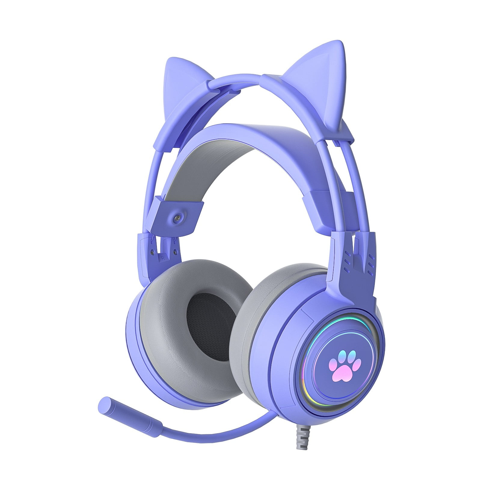 NGHnuifg Cat Ear Gaming Headset Purple, 3.5mm Mic Noise Cancelling And ...