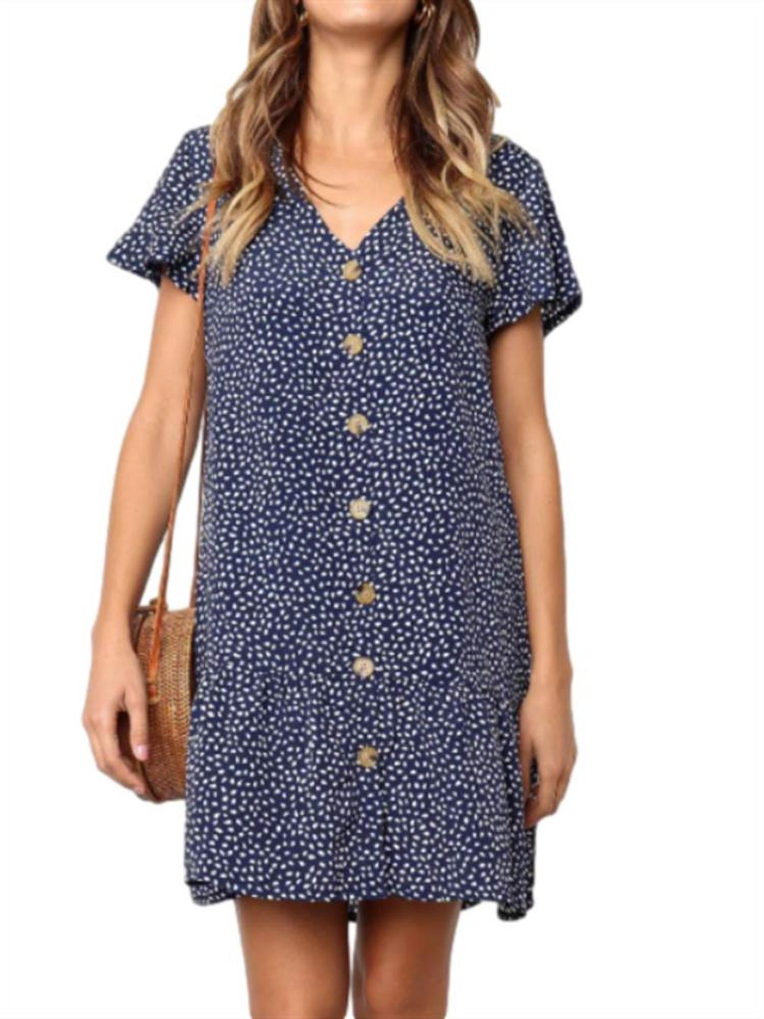 Sebuysun Summer V-neck Women Print Casual Buttons Dress, Comfortable ...