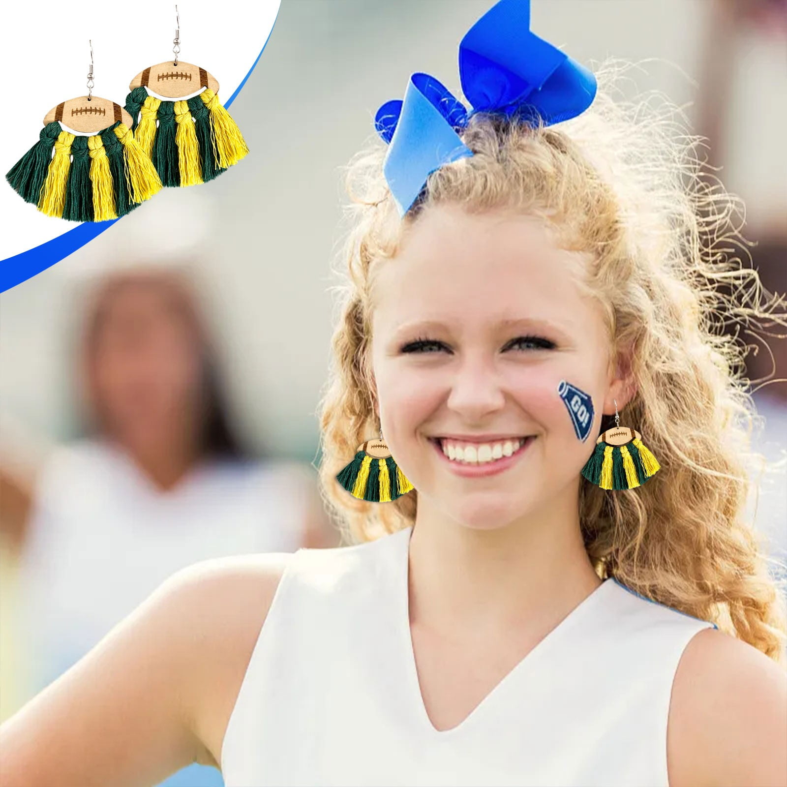 Ngtevoos Clearance Wooden Sports Ball Cheerleading Woven Tassel Wooden Earrings Green One Size