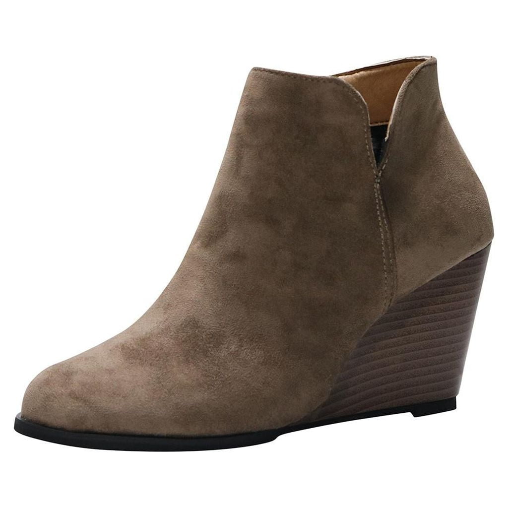 NGTEVOOS Fashion Women Suede Wedges Zipper Short Booties Round Toe ...