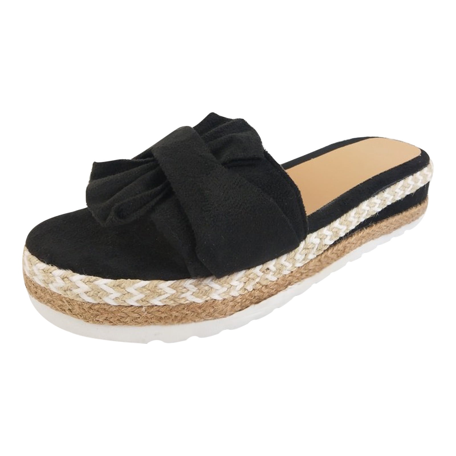 NGTEVOOS Women Bowknot Beach Summer Slippers Platform Slope Heels Plus ...