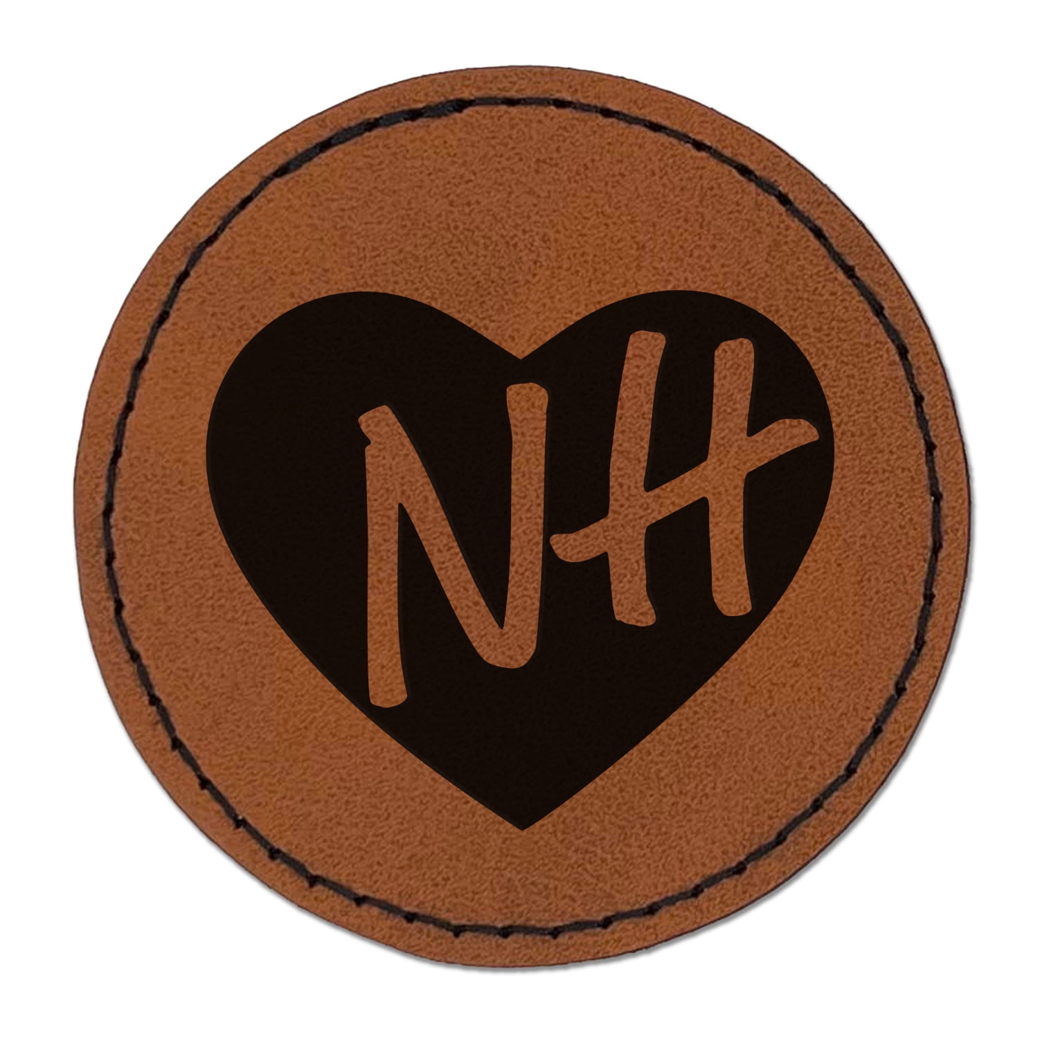 NH New Hampshire State in Heart 2.5" Faux Leather Round Engraved Iron ...