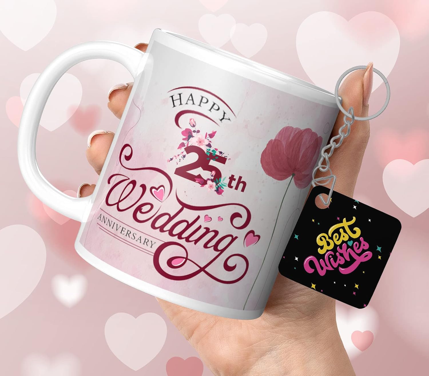 NH10 DESIGNS Happy 25th Wedding Anniversary Mug with Keychain for ...