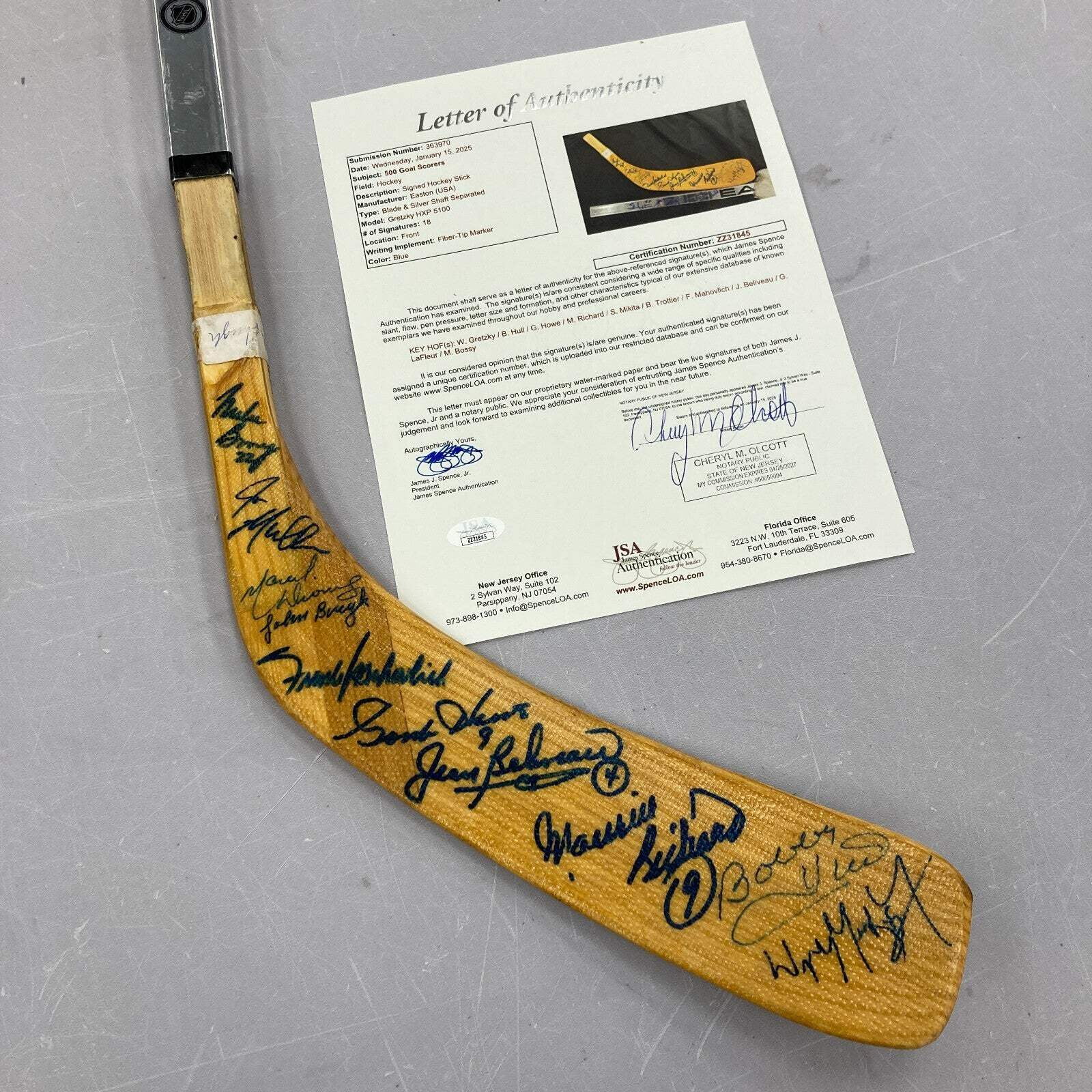 NHL 500 Goal Scorers Signed Wayne Gretzky Game Model Hockey Stick 18 ...