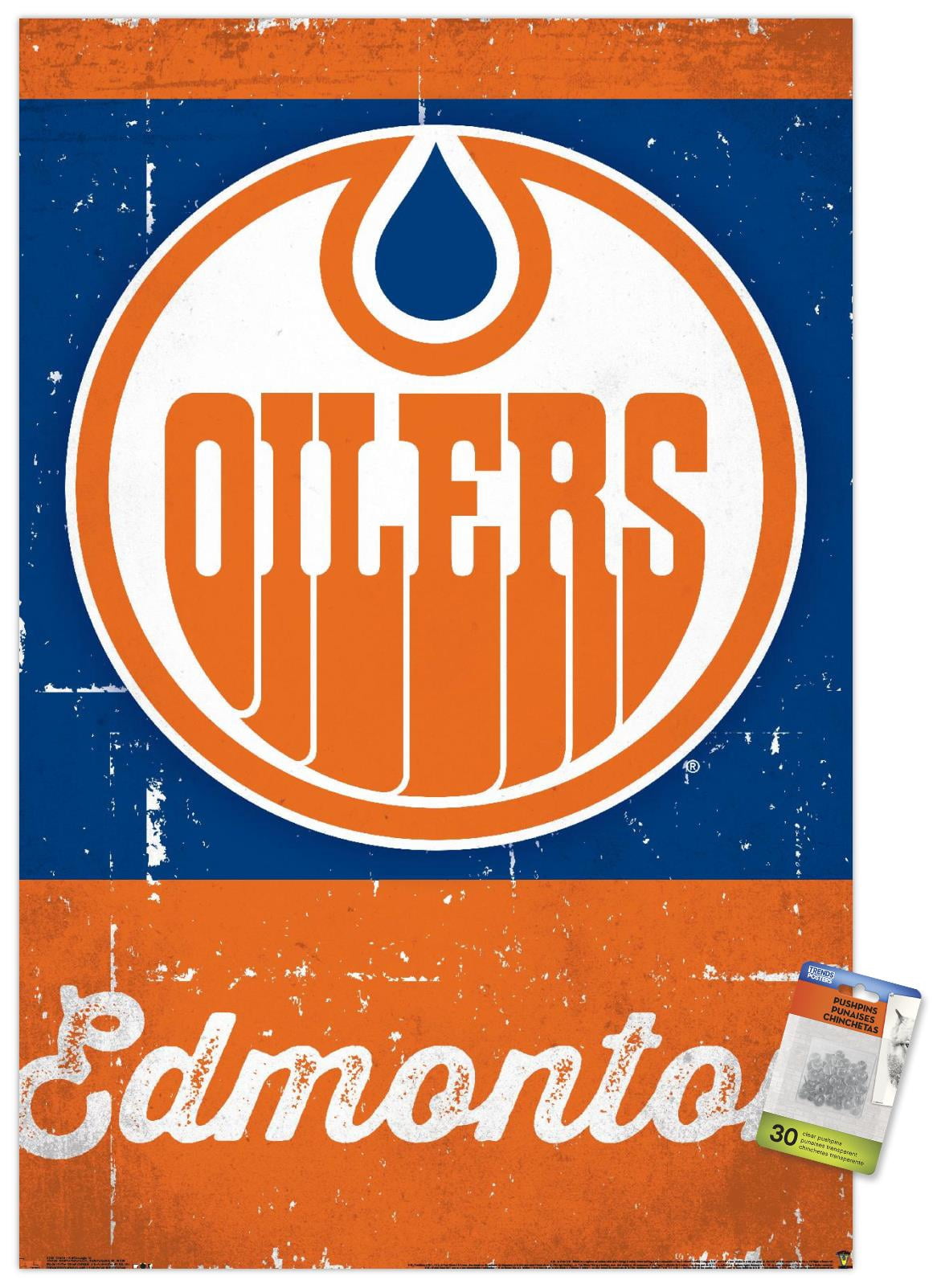NHL Edmonton Oilers - Retro Logo 13 Wall Poster with Push Pins, 22.375 ...