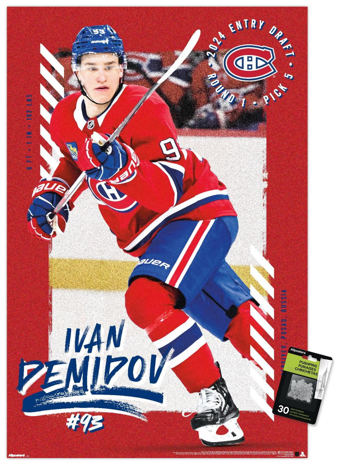 NHL Montreal Canadiens - Ivan Demidov 25 Wall Poster with Push Pins, 22 ...