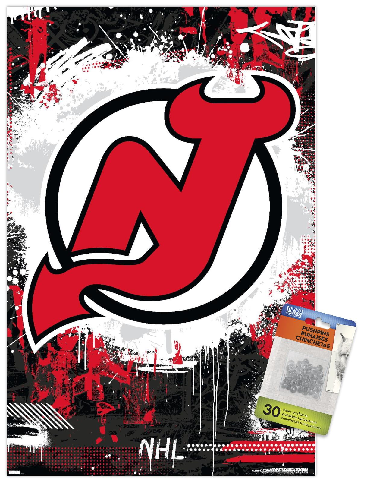 NHL New Jersey Devils - Maximalist Logo 23 Wall Poster with Push Pins ...