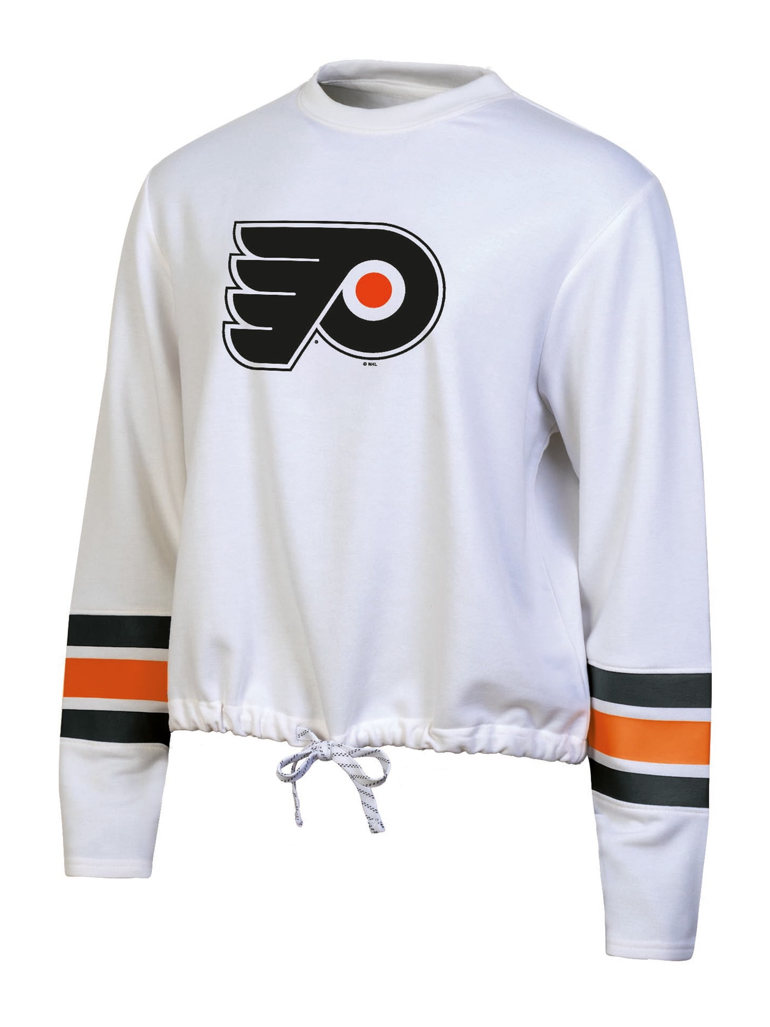 NHL PHILADELPHIA FLYERS Womens Wht/Tm Color Cotton Fleece Boxy Cinch ...