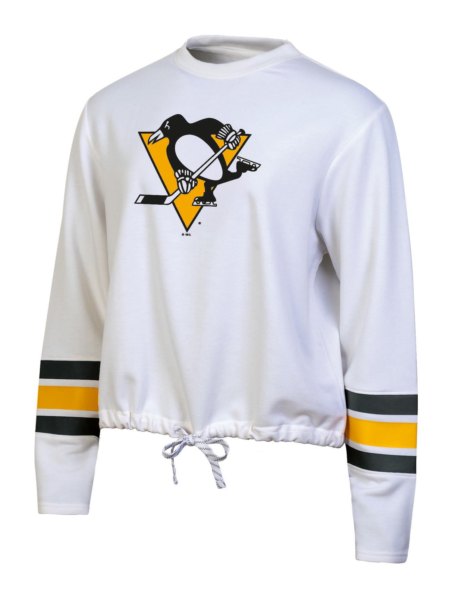 NHL PITTSBURGH PENGUINS Womens Wht/Tm Color Cotton Fleece Boxy Cinch ...