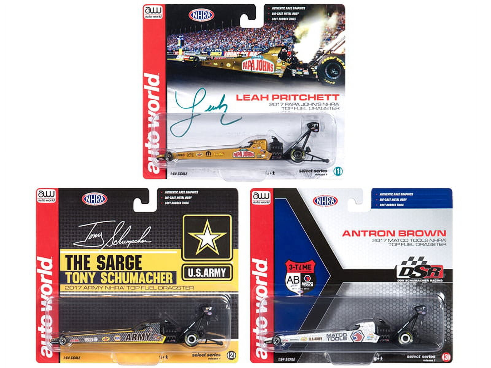 NHRA Top Fuel Dragster Release 1 Set of 3 Cars 1/64 Diecast Models by ...